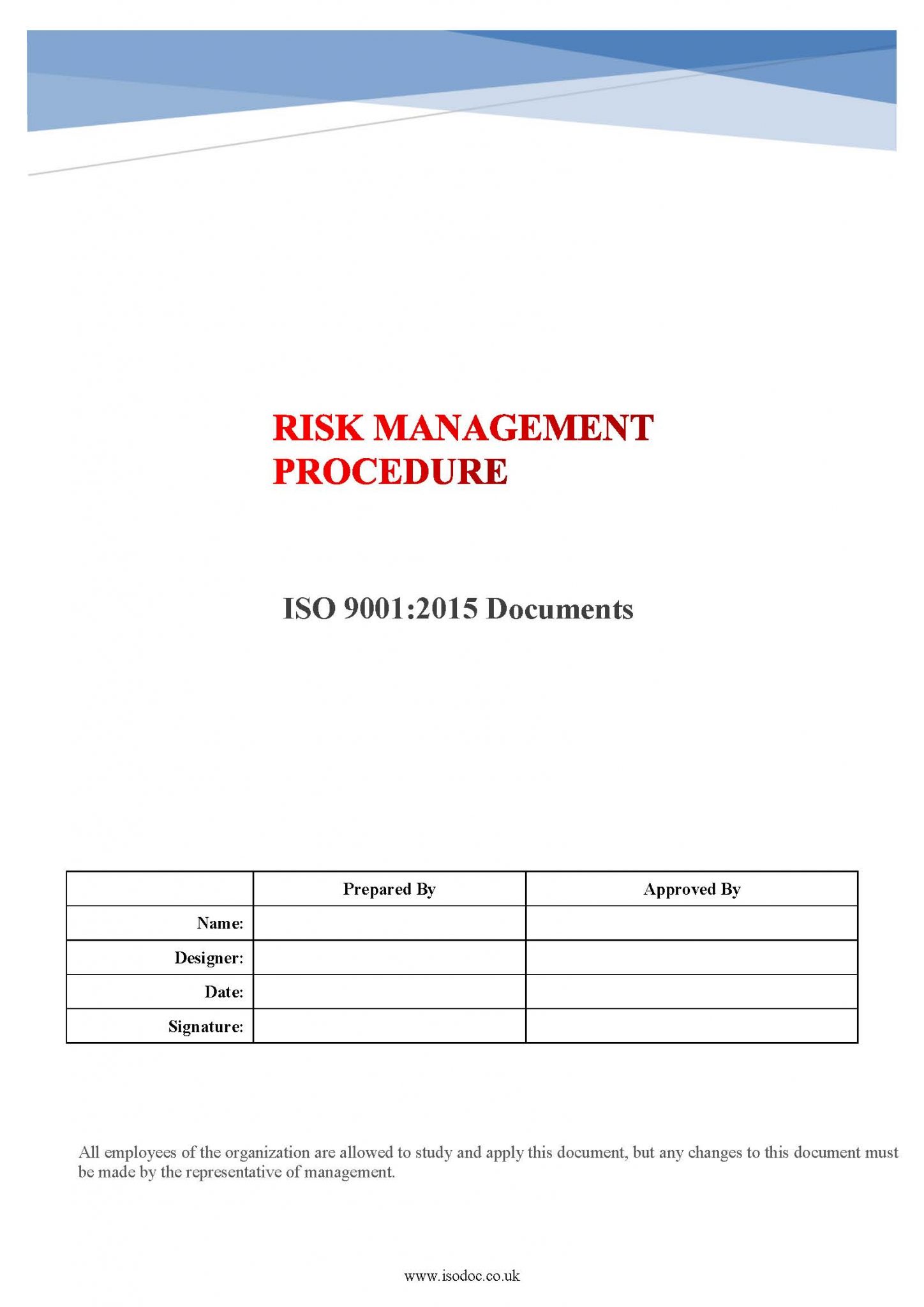 Risk Management Procedure ISODOC Documentation Toolkit