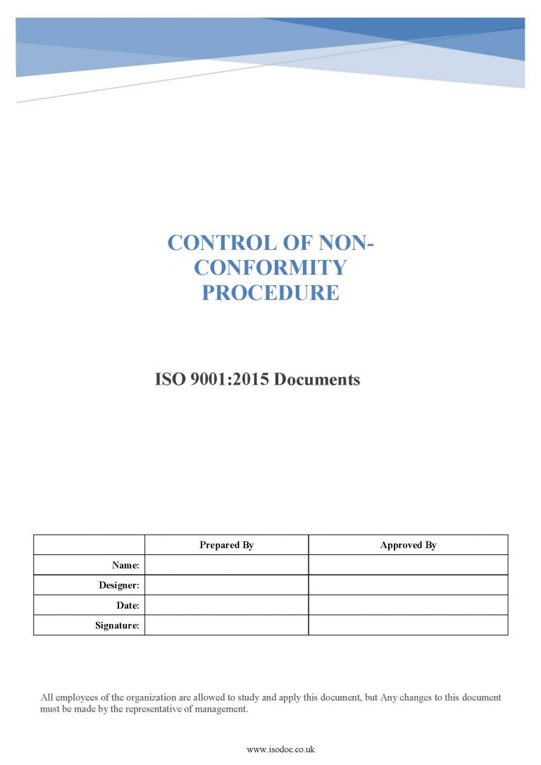 Control Of Non-Conformity Procedure ISODOC ,Download iso