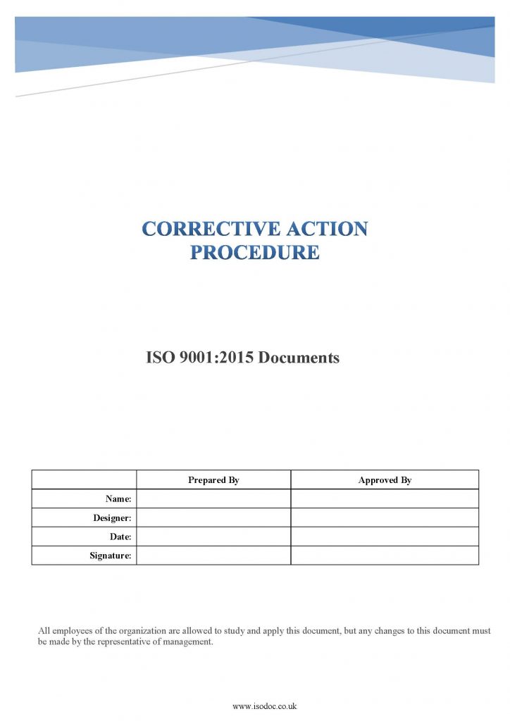 Corrective Action Procedure Isodoc Documentation Toolkit