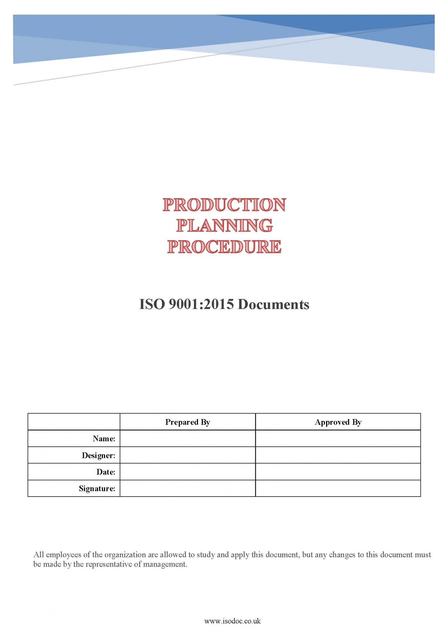 Production Planning Procedure - ISODOC Documentation Toolkit
