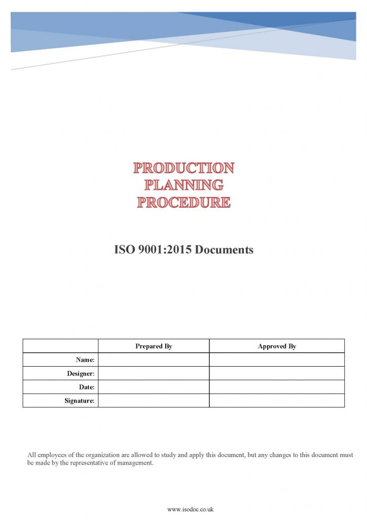 Production Planning Procedure - ISODOC Documentation Toolkit