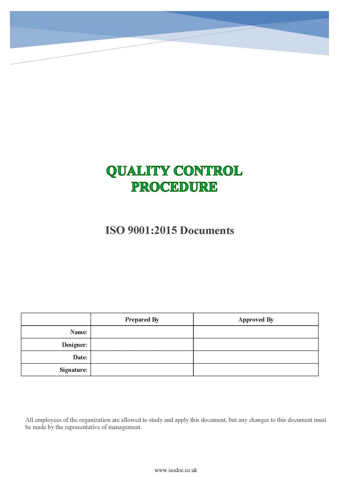 Quality Control Procedure - ISODOC GROUP Download ISO 9001 docume