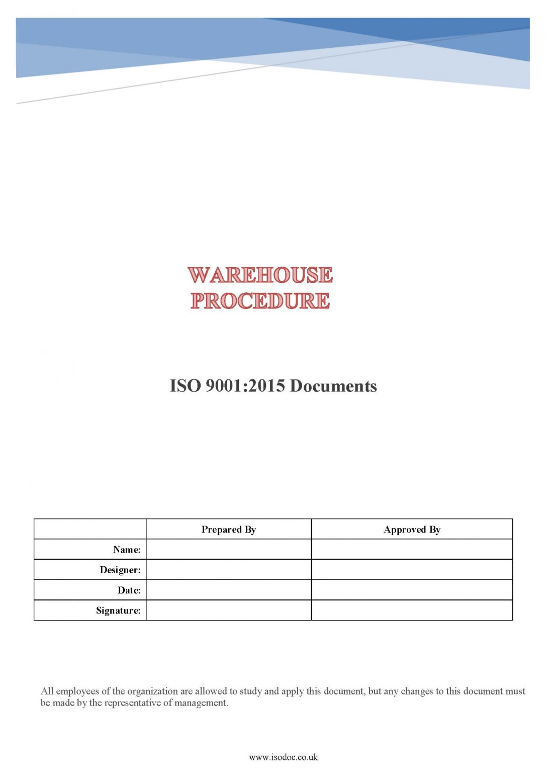 warehouse procedure ISODOC GROUP PROVIDER OF ISO
