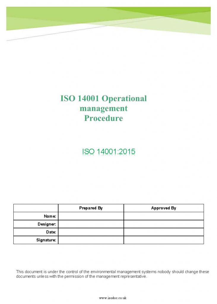 ISO 14001 Operational management Procedure - ISODOC Documentation Toolkit