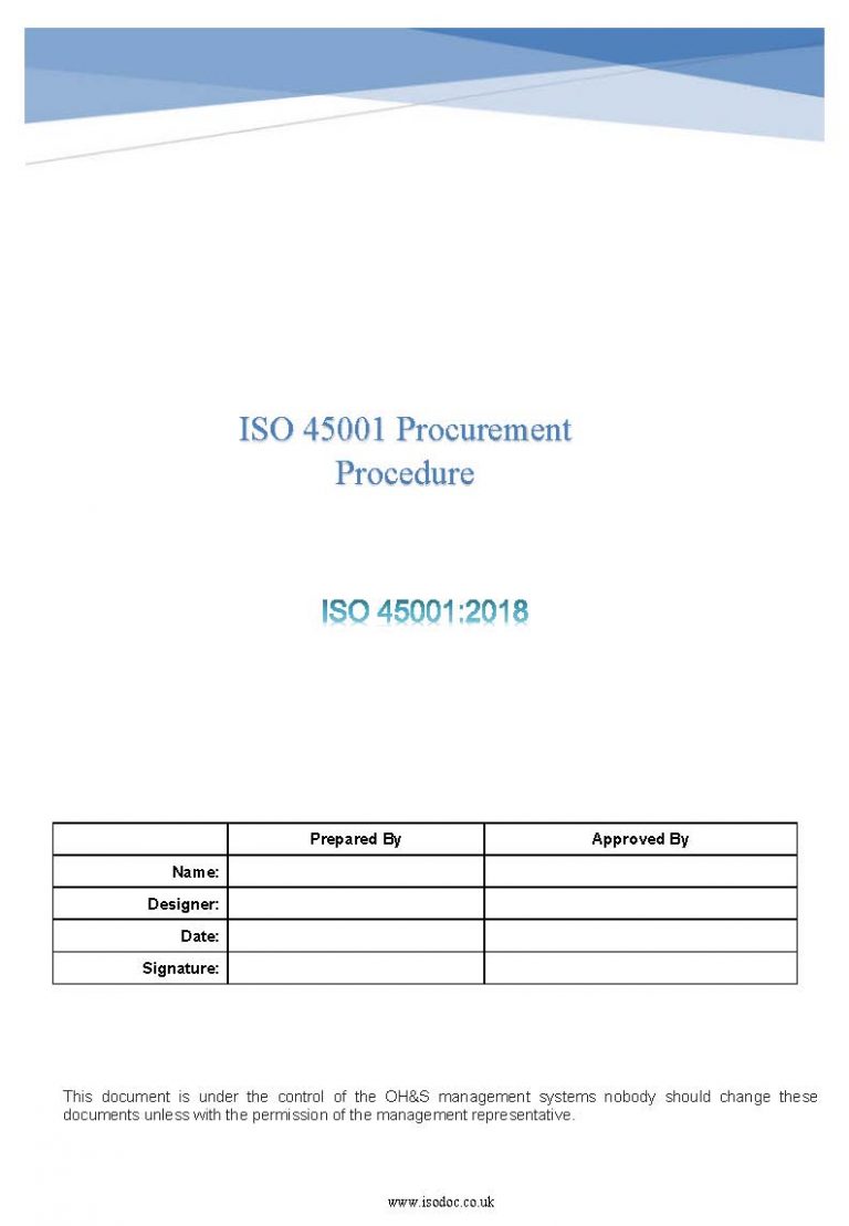 ISO 45001 Procurement Procedure - ISODOC Documentation Toolkit
